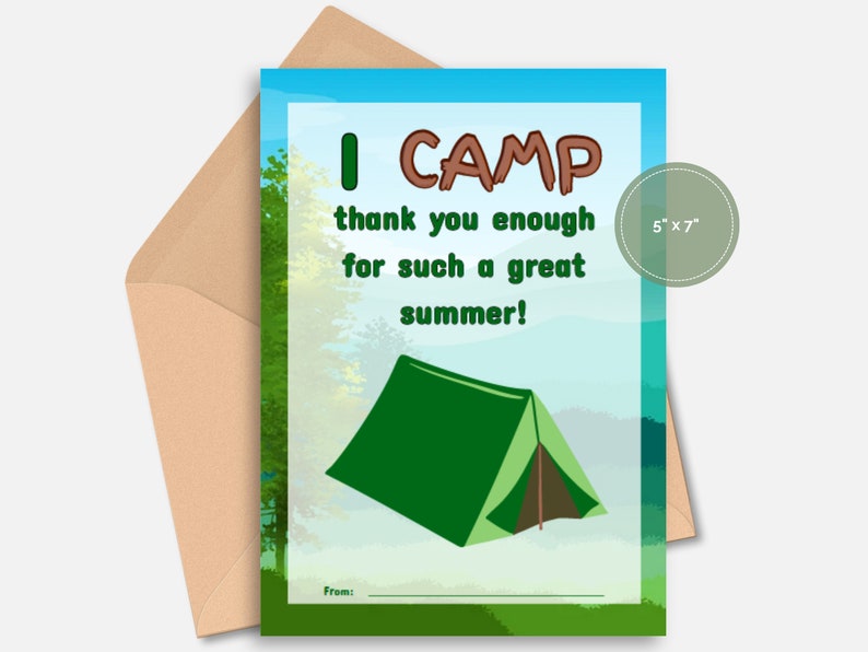 Camp Counselor Thank You Card, Printable Gift for Camp Counselor ...