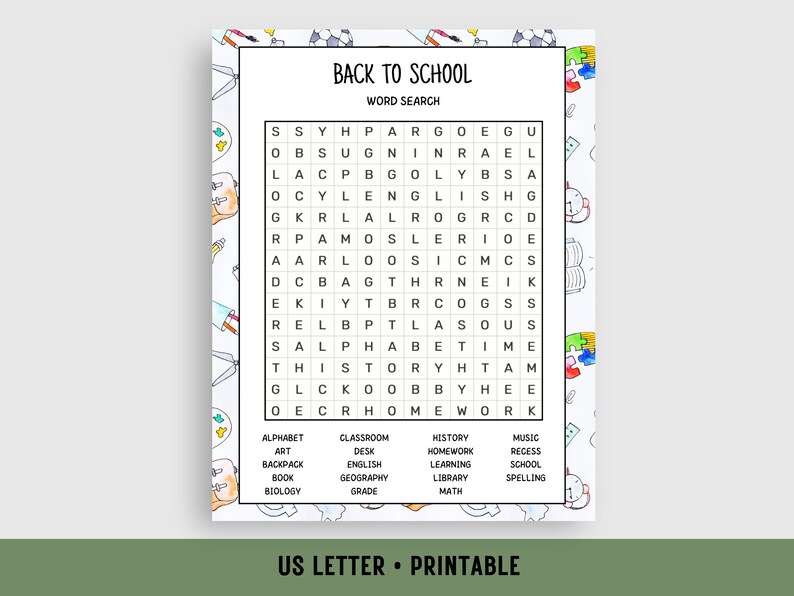Back to School Word Search Puzzle, Back to School Printable Game, First ...