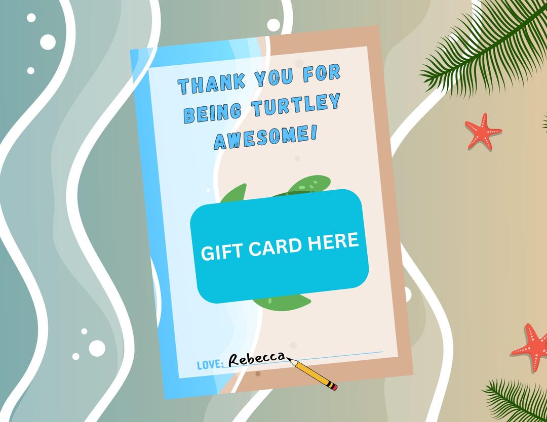 Turtle Thank You Card, Printable Gift for Friend, Appreciation Card ...
