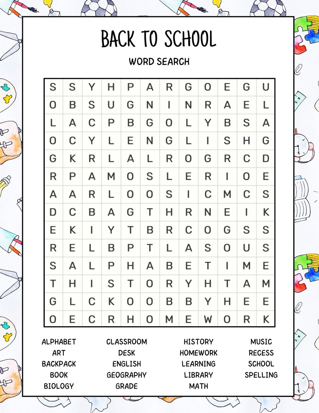 Back to School Word Search Puzzle, Back to School Printable Game, First ...