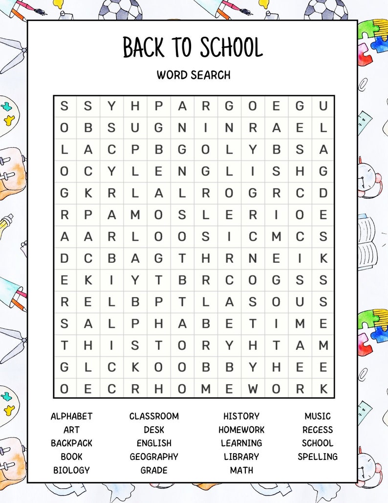 Back to School Word Search Puzzle, Back to School Printable Game, First ...
