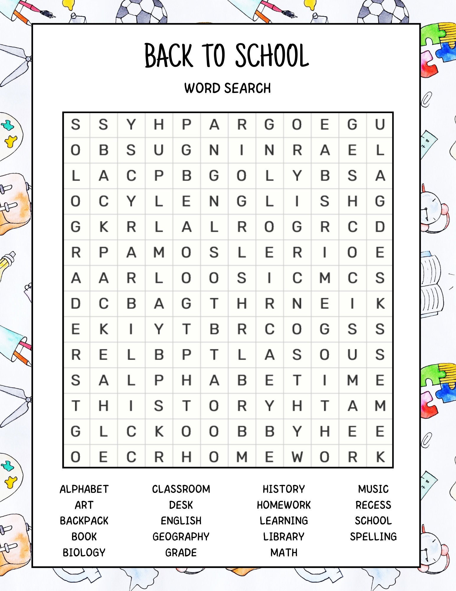 Back to School Word Search Puzzle, Back to School Printable Game, First ...
