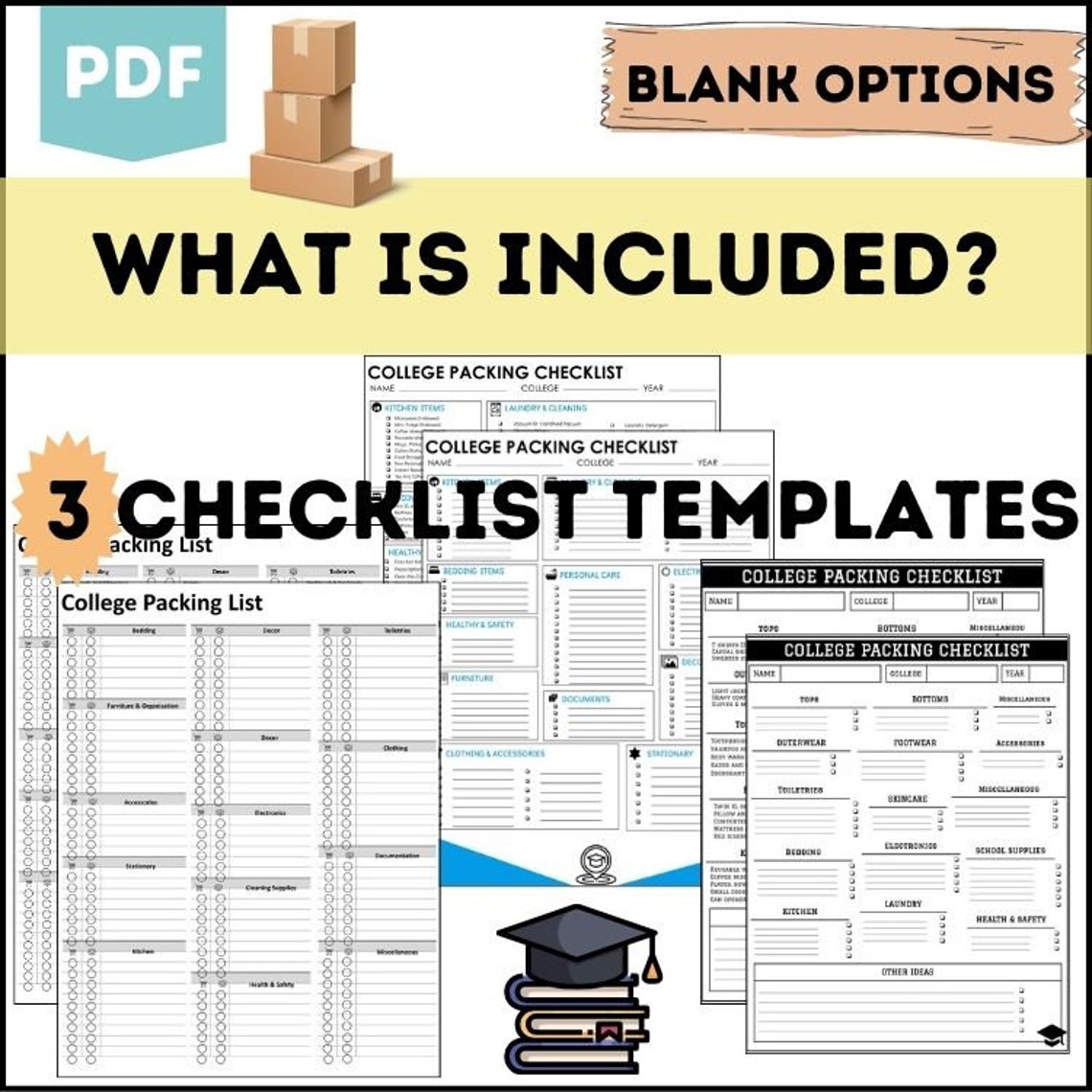 College Essentials Packing Checklists - Dorm Room Packing Lists! - Etsy