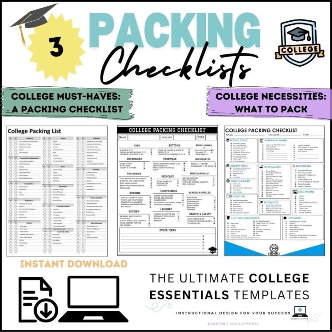 College Essentials Packing Checklists - Dorm Room Packing Lists! - Etsy