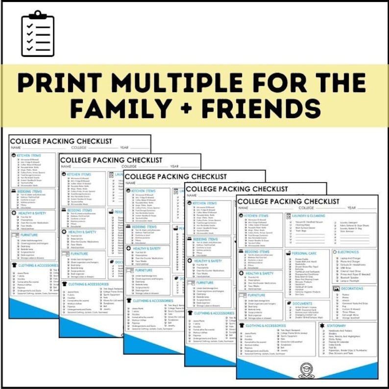 College Essentials Packing Checklists - Dorm Room Packing Lists! - Etsy