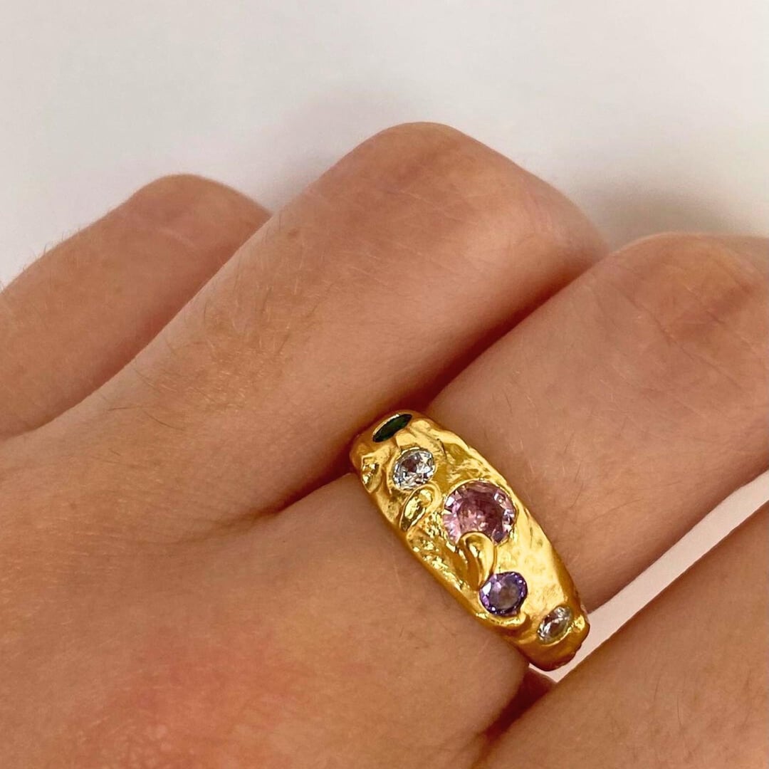 Irregular Ring Baroque, Chunky, Thick Band, 14k Gold Plated Cigar Bandd ...