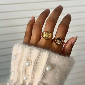 Gold Heart Ring Angel, Cupid Ring, Chunky Signet Rings, Waterproof Non Tarnish Y2K Jewelry ...