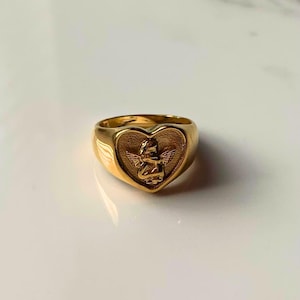 Gold Heart Ring Angel, Cupid Ring, Chunky Signet Rings, Waterproof Non ...