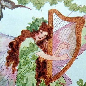 Fairy Queen Playing Harp St Patricks Day Book Art by A M Scott Art Deco ...