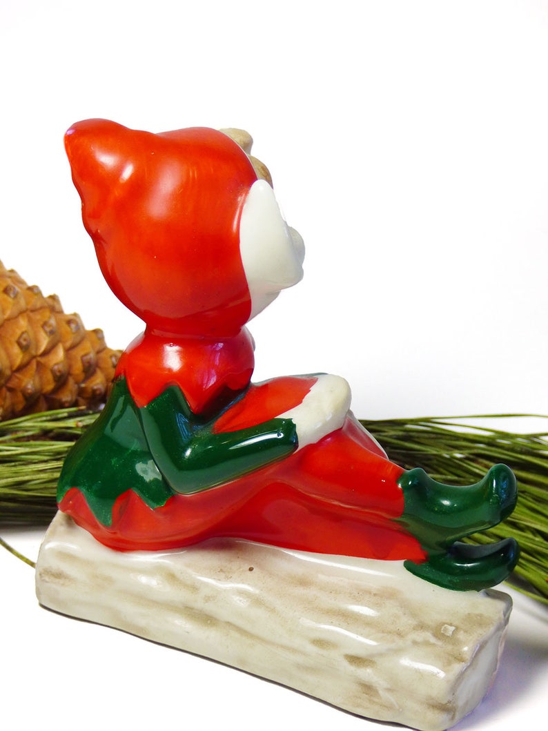 Early 1940s Seated Red & Green Pixie Elf Sitting on a Log Room - Etsy