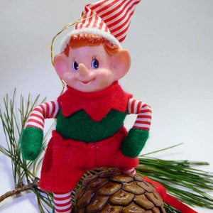 2 Vintage Fun Loving Pixie Ginger Elves in Red Candy Stripe Green Suits ...