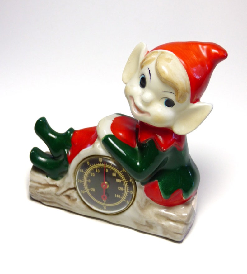 Early 1940s Seated Red & Green Pixie Elf Sitting on a Log Room - Etsy