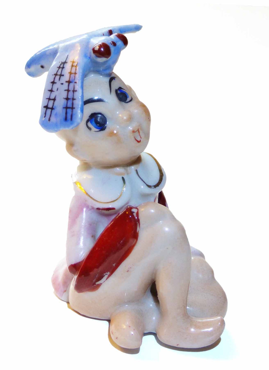 Vintage 1940s Porcelain Singing Pixie Elf With Dragonfly on - Etsy