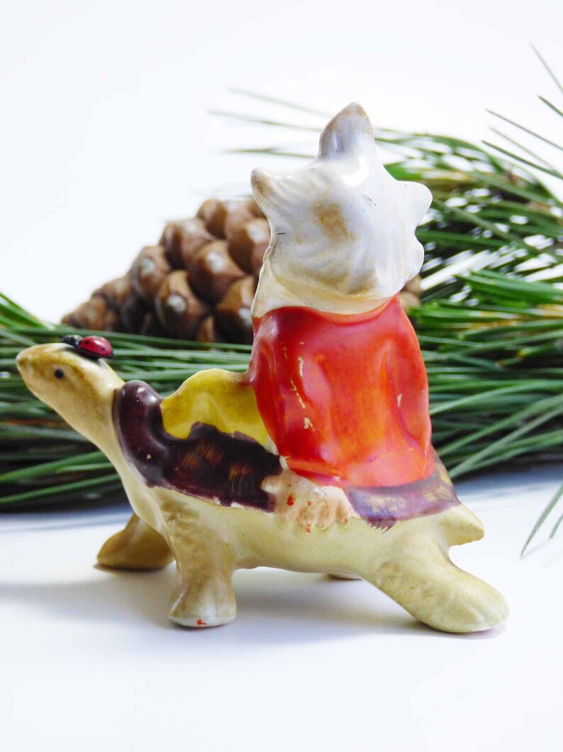Vintage Yelping Gnome Pixie Elf Riding A Turtle Startled by a - Etsy