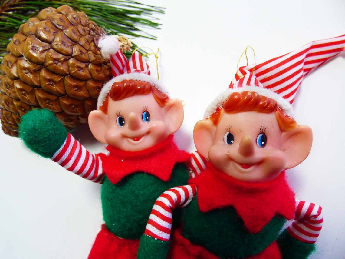 2 Vintage Fun Loving Pixie Ginger Elves in Red Candy Stripe | Etsy
