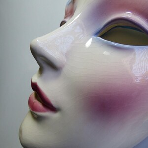 Vintage Ice Princess Ceramic Face Mask W/ Silk Faux Pearls Feathers ...
