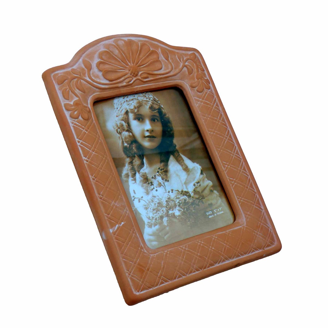 Terra Cotta Ceramic Photo Frame With Art Deco Floral Woven Lattice ...