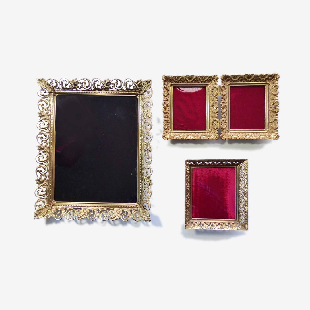 Gold Toned Metal Mid Century Photo Frames Glass Fronts Hollywood ...