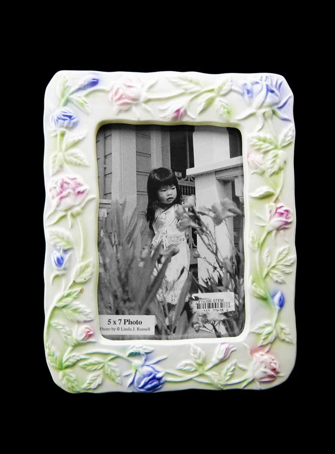 Vintage 9 X 7 ELSA L Ceramic Rose Stem Picture Frame Soft Romantic ...