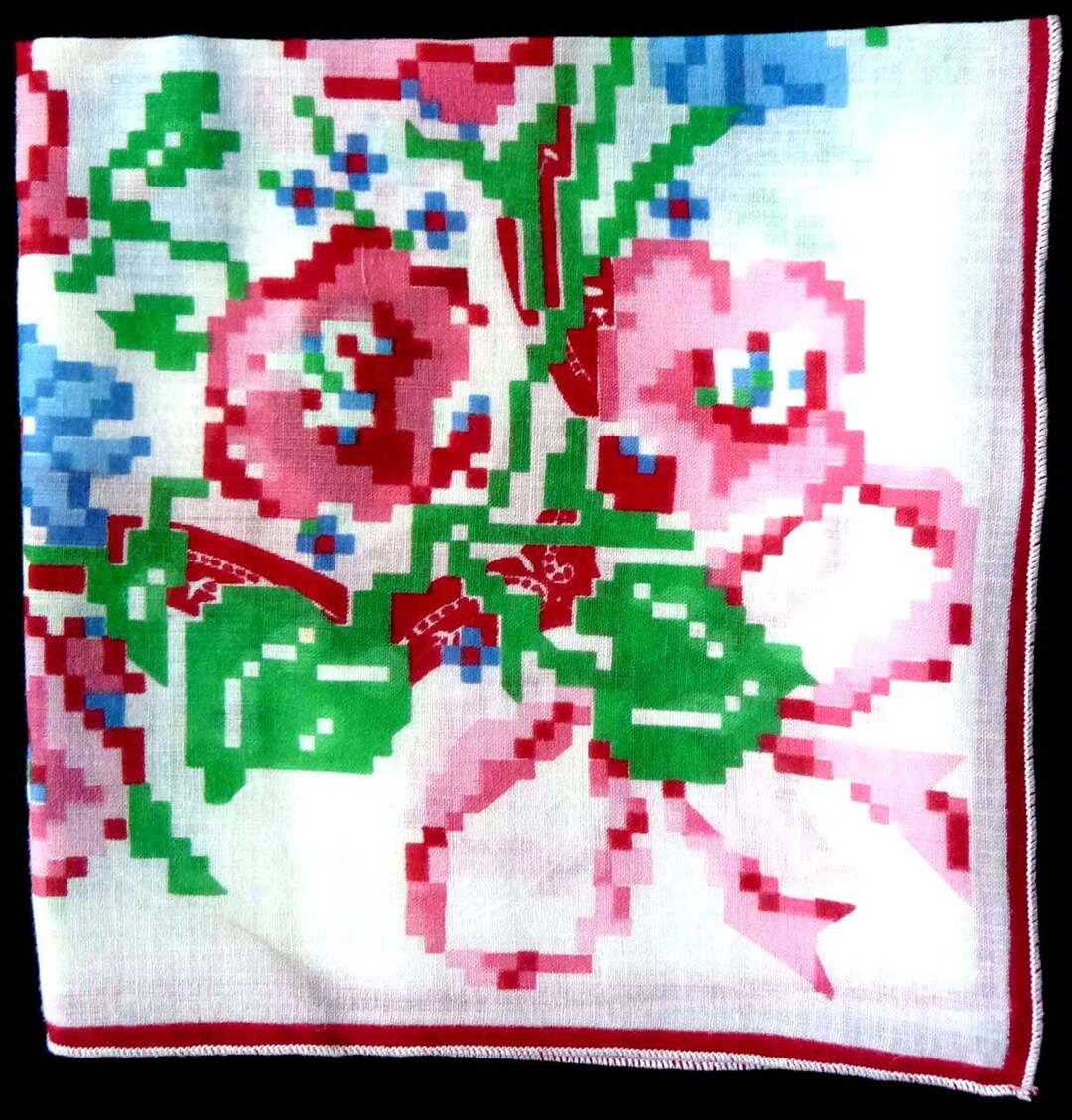 Unusual Pixelated Floral & Bow Country Print Soft Hankie Handkerchief ...