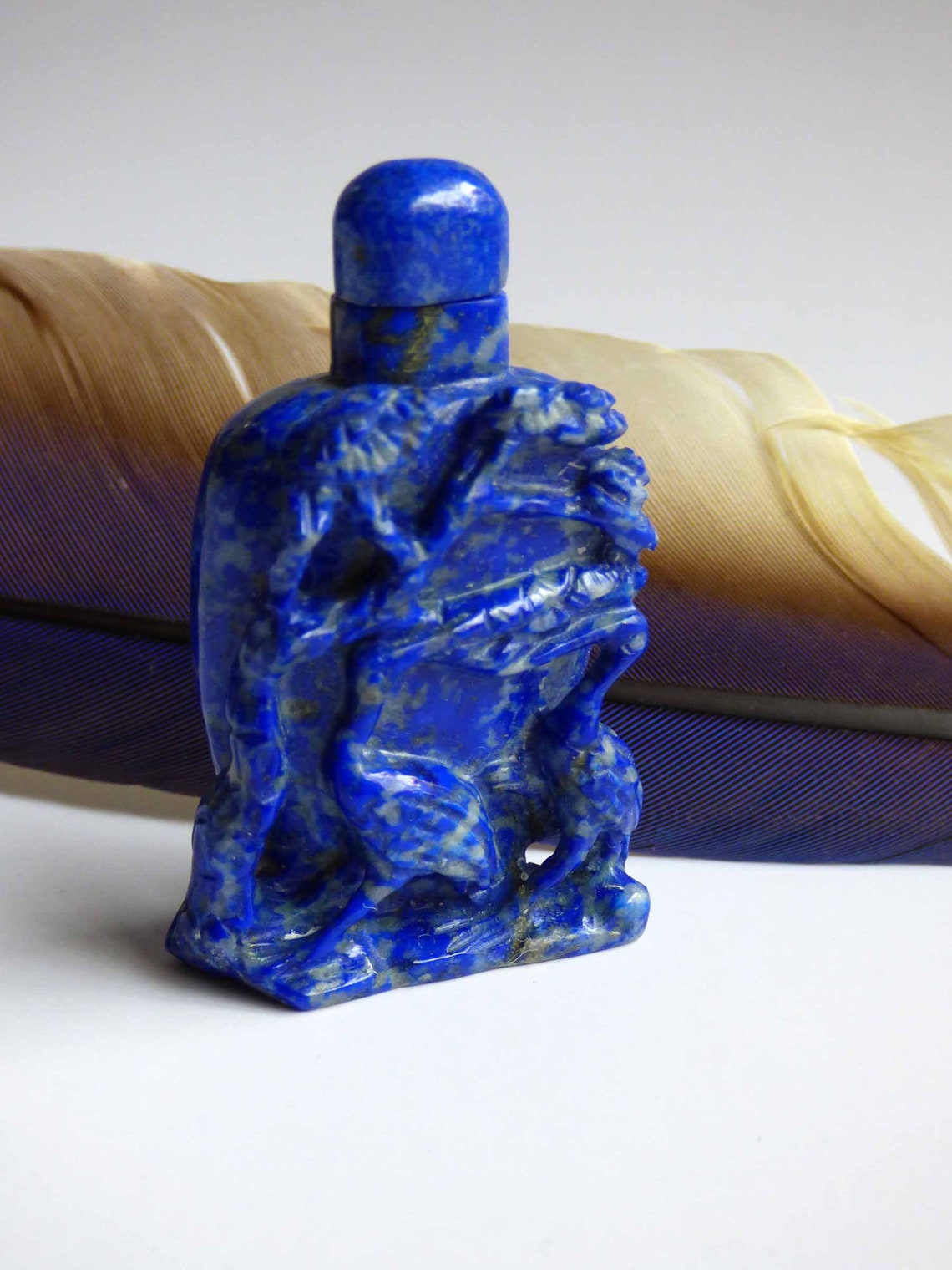 Carved Chinese Gemstone Lapis Lazuli Snuff Bottle W/ Two - Etsy
