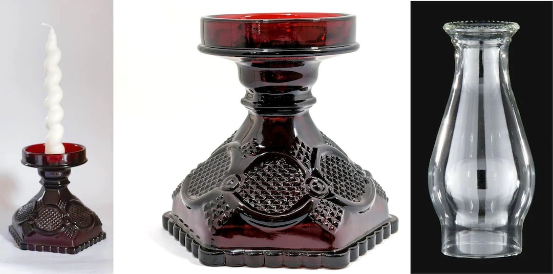 Hurricane Lamp & Globe by AVON Ruby Red 1876 Cape Cod Sandwich Glass ...
