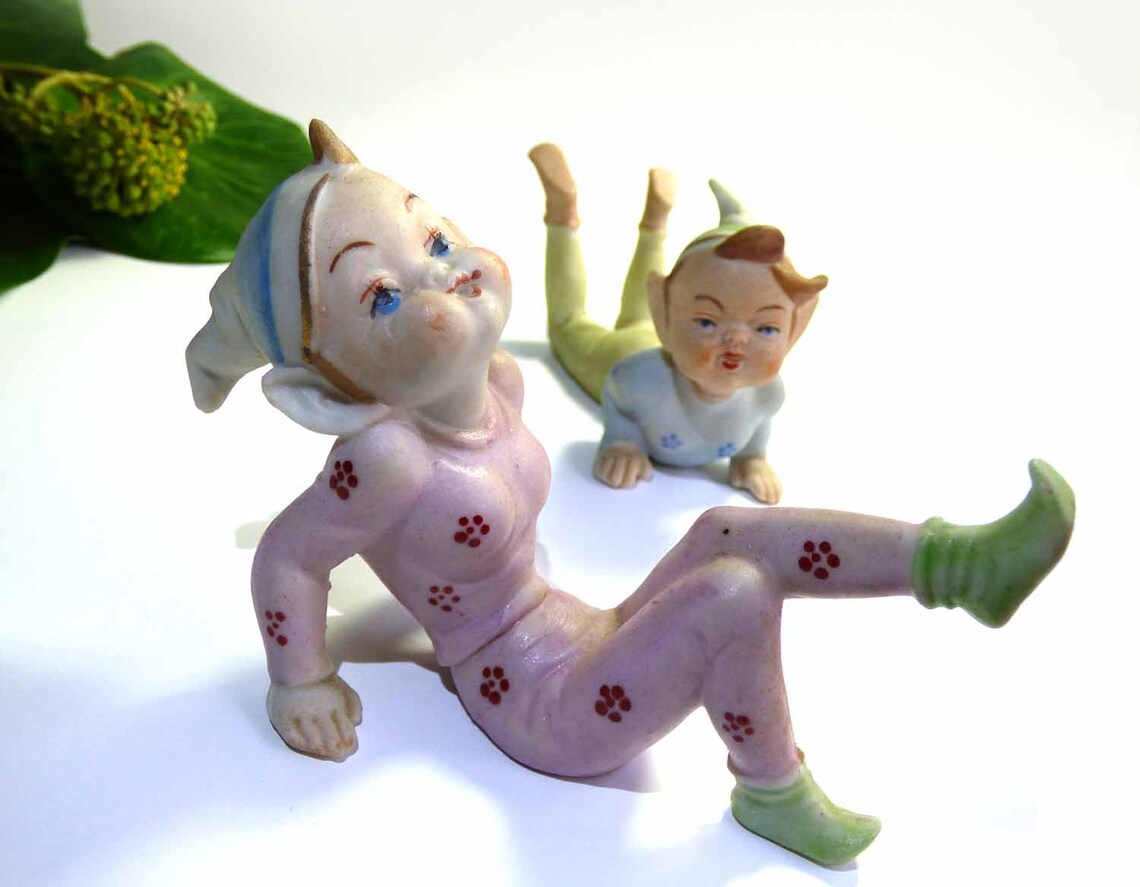 Two Happy Blue Eyed Frolicking Pixie Elves Blue Boy and Pink - Etsy