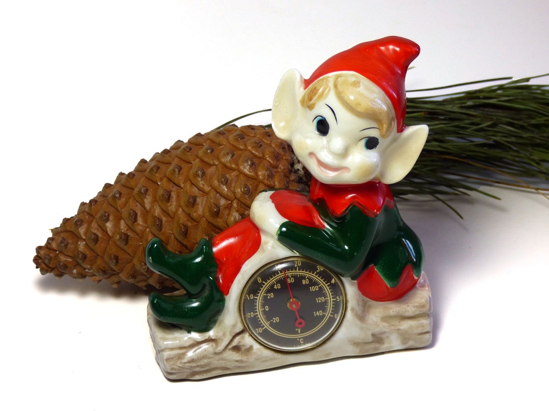Early 1940s Seated Red & Green Pixie Elf Sitting on a Log Room - Etsy