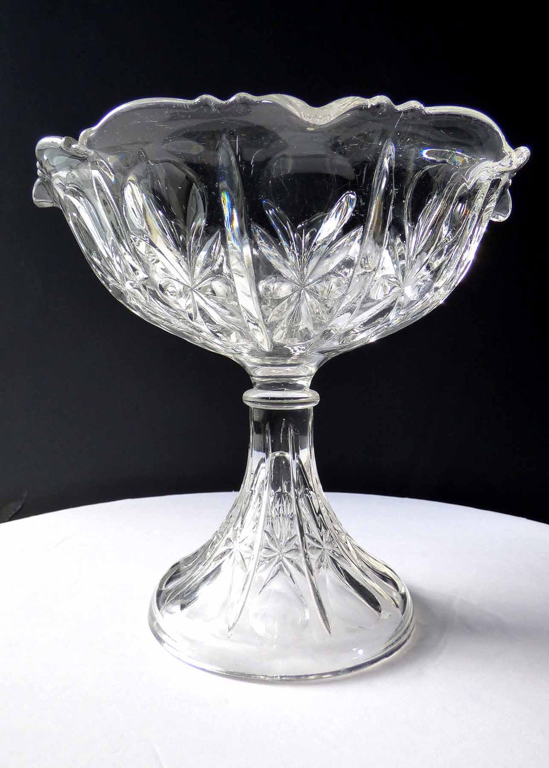 Mid Century Fruit Punch Centerpiece Pressed Optical Glass Pedestal ...
