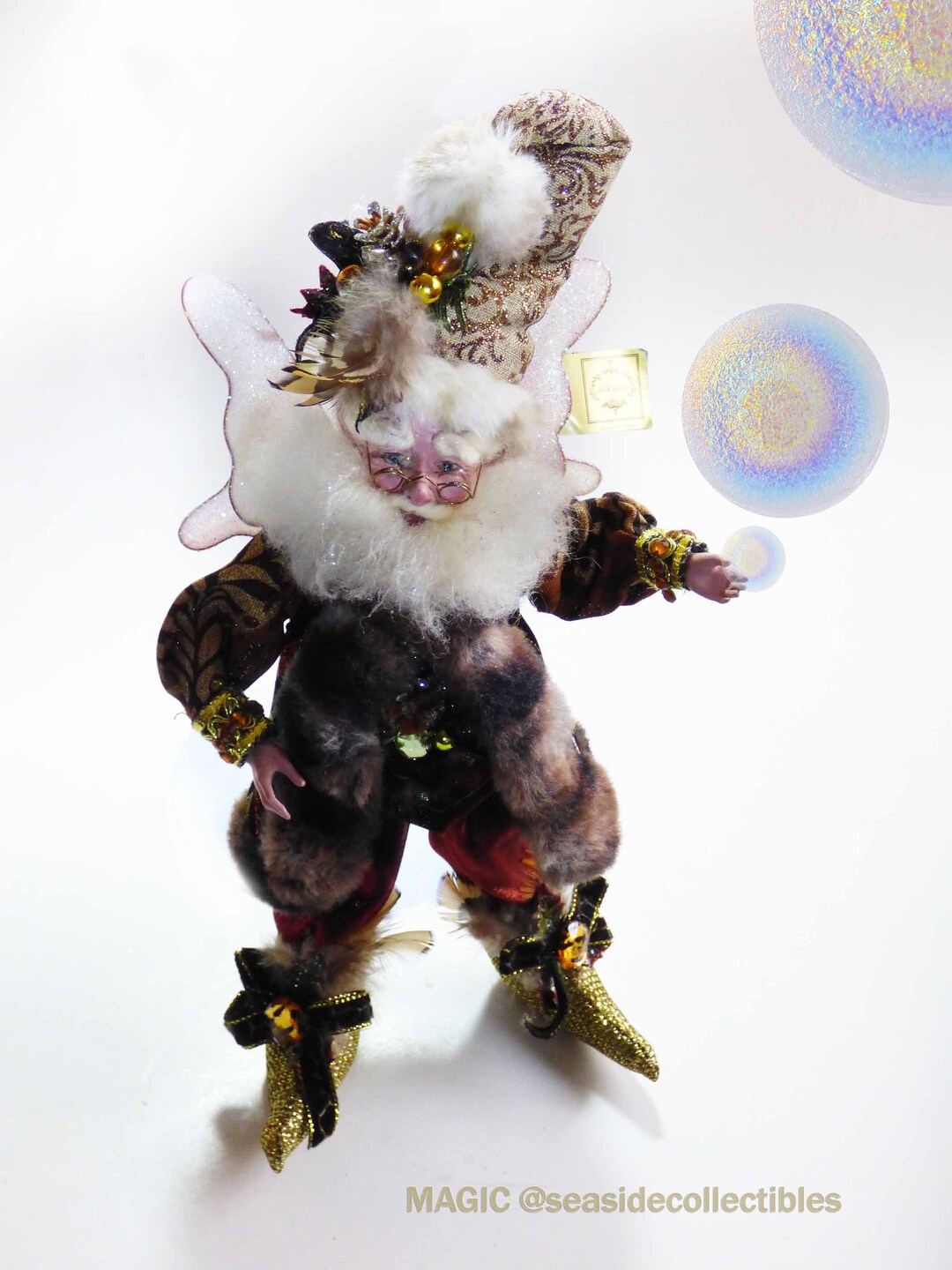 VINTAGE Mark Roberts Christmas Pheasant Feather Opulent Brocade Santa ...