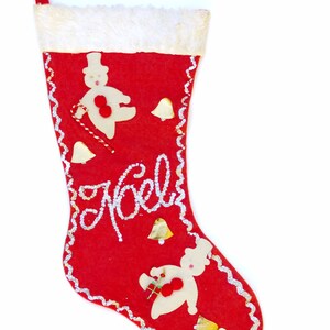 1950s Homemade Red Felt Christmas Stocking Snowman W/ Gift Candy Cane ...