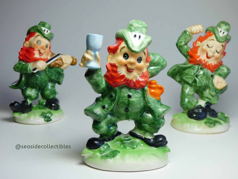 PARTY! 3 St Patrick's Day Lefton Japan Leprechaun Playing the Fiddle ...