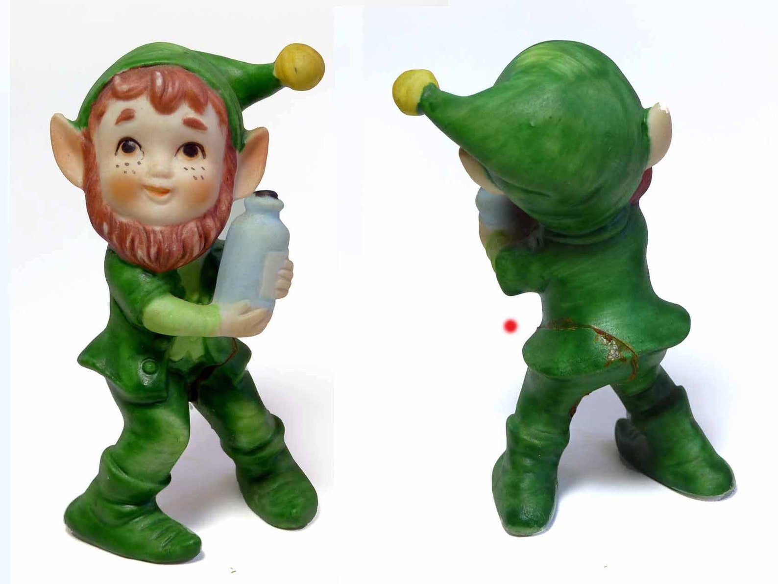 Four Freckled Face Pixie Elves in Green Lefton 80s Penny Poor | Etsy