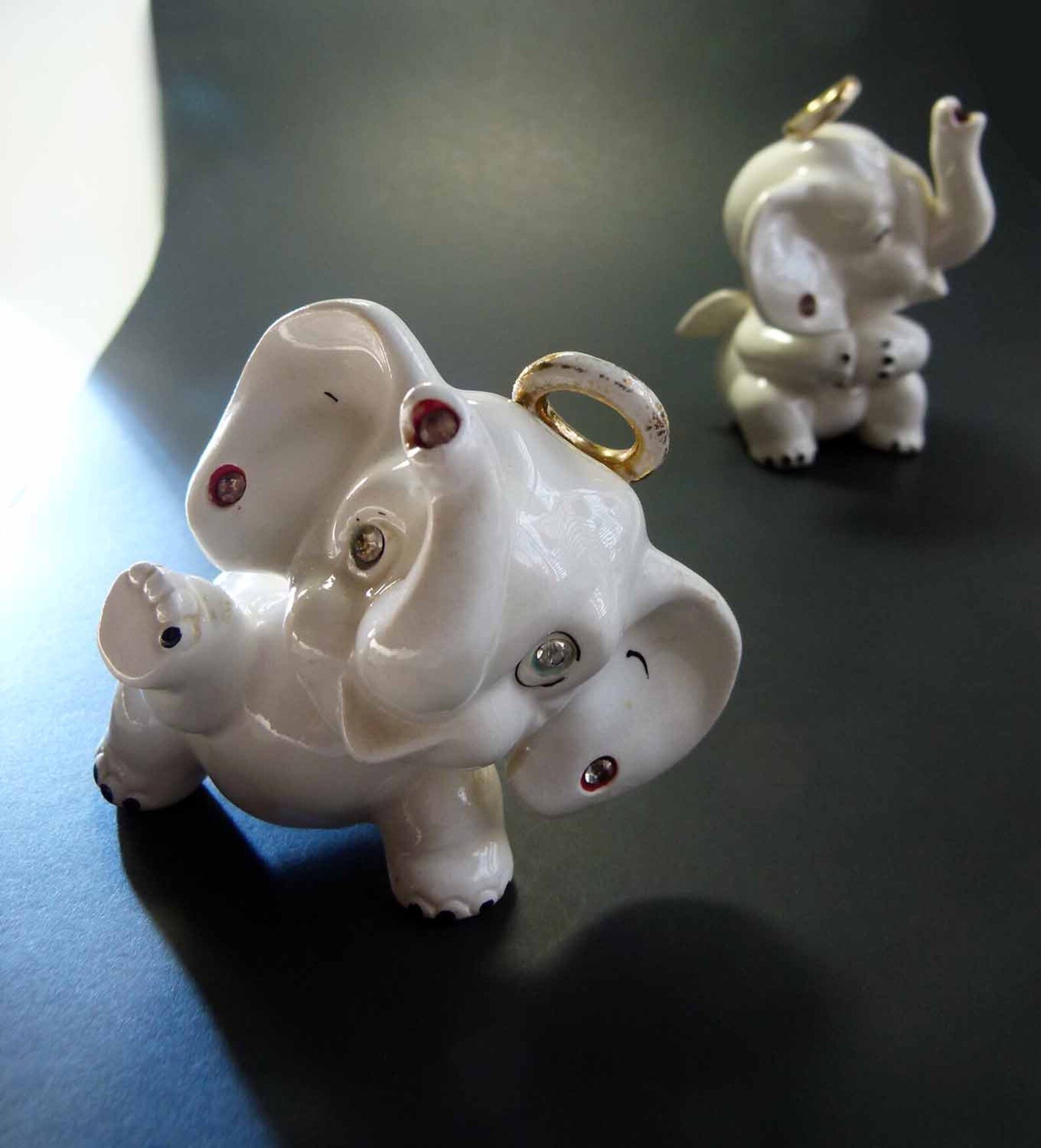 Vintage Pair of White Angel Elephants W/ Halo Rhinestone Eyes - Etsy