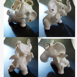 Vintage Pair of White Angel Elephants W/ Halo Rhinestone Eyes - Etsy