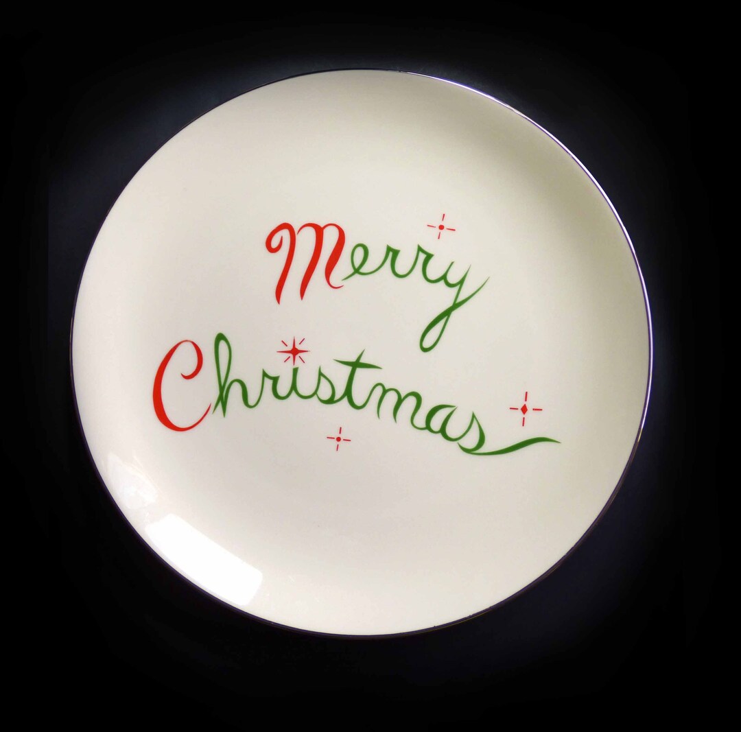 Merry Christmas Serving Ceramic Platter Plate by TRIOMPHE Made Silver ...