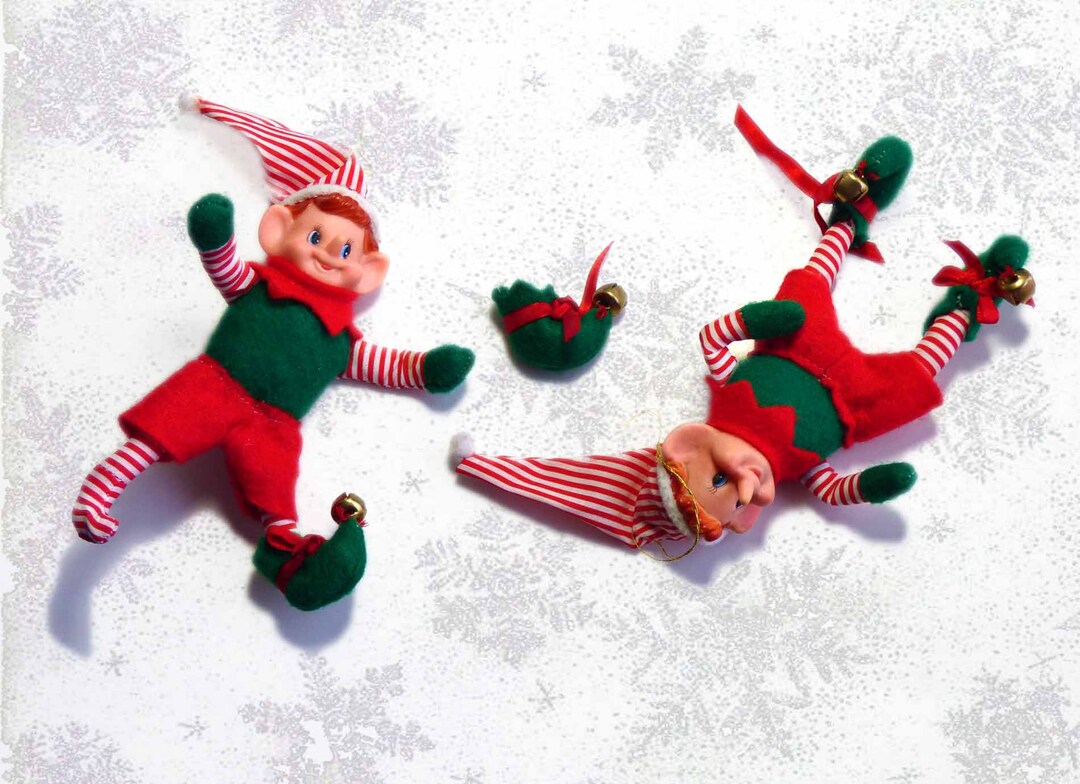 2 Vintage Fun Loving Pixie Ginger Elves in Red Candy Stripe Green Suits ...