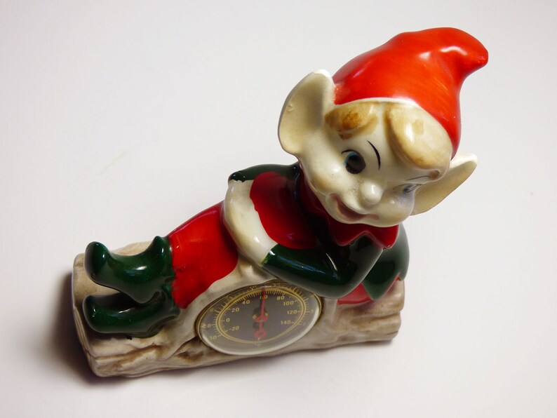 Early 1940s Seated Red & Green Pixie Elf Sitting on a Log Room - Etsy