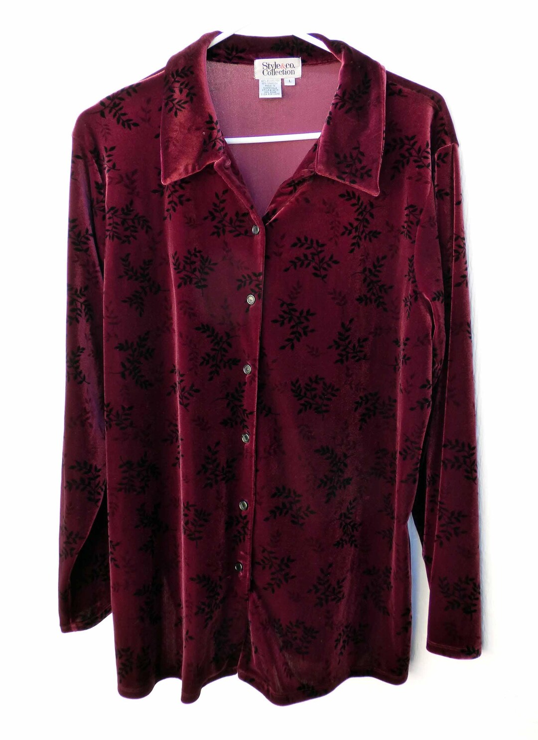Deep Red Velvet Black Floral Long Sleeve Button Down Shirt by Macy's ...