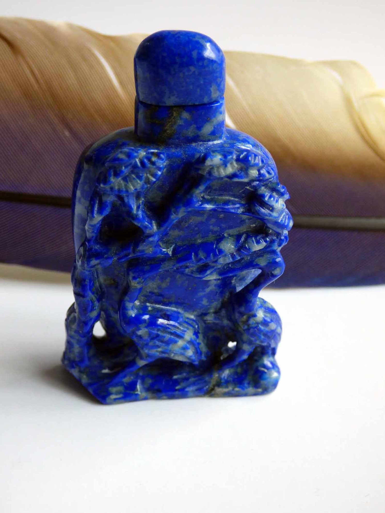 Carved Chinese Gemstone Lapis Lazuli Snuff Bottle W/ Two - Etsy
