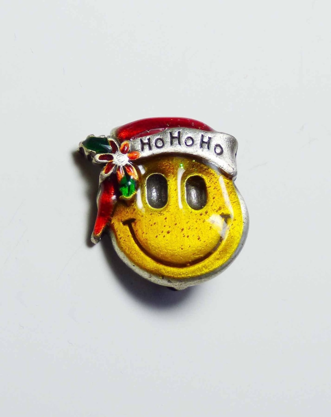 Broche vintage émaillée Père Noël Happy HOHOHO Smiley Face des années ...