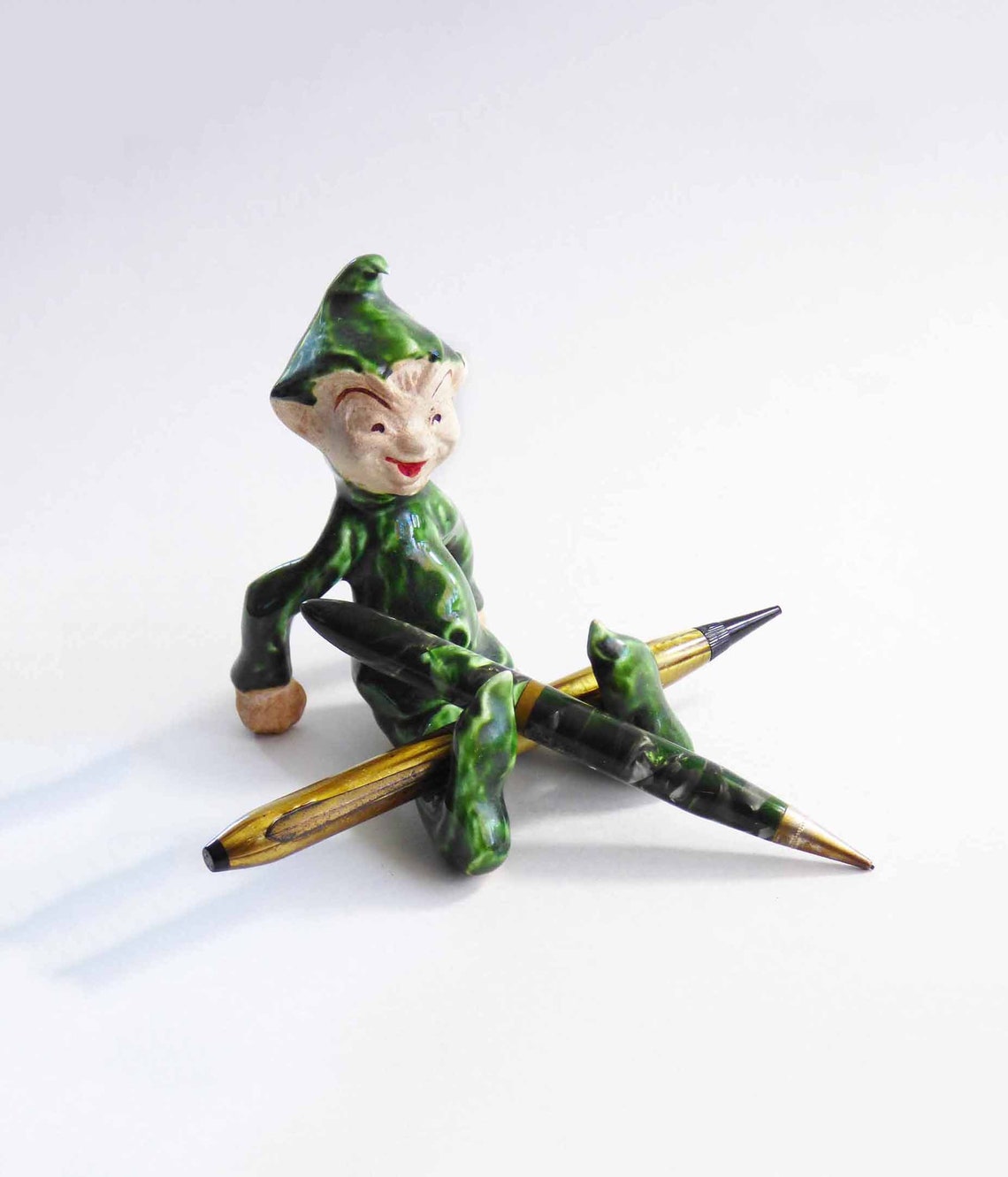 1940s Green Seated Elf by Ceramicraft Pixie Sprite Figurine - Etsy