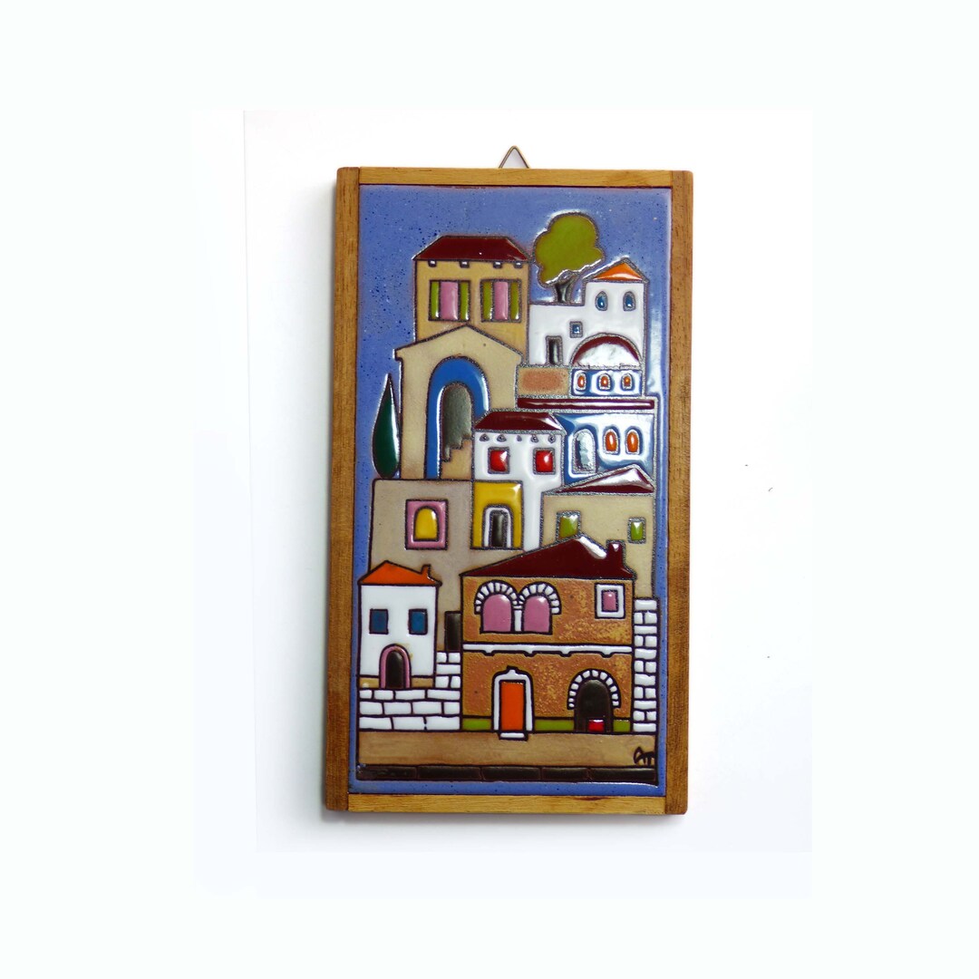 Hand Signed Greece Art Tile Hand Decorated Wooden Frame Art Plaque by ...