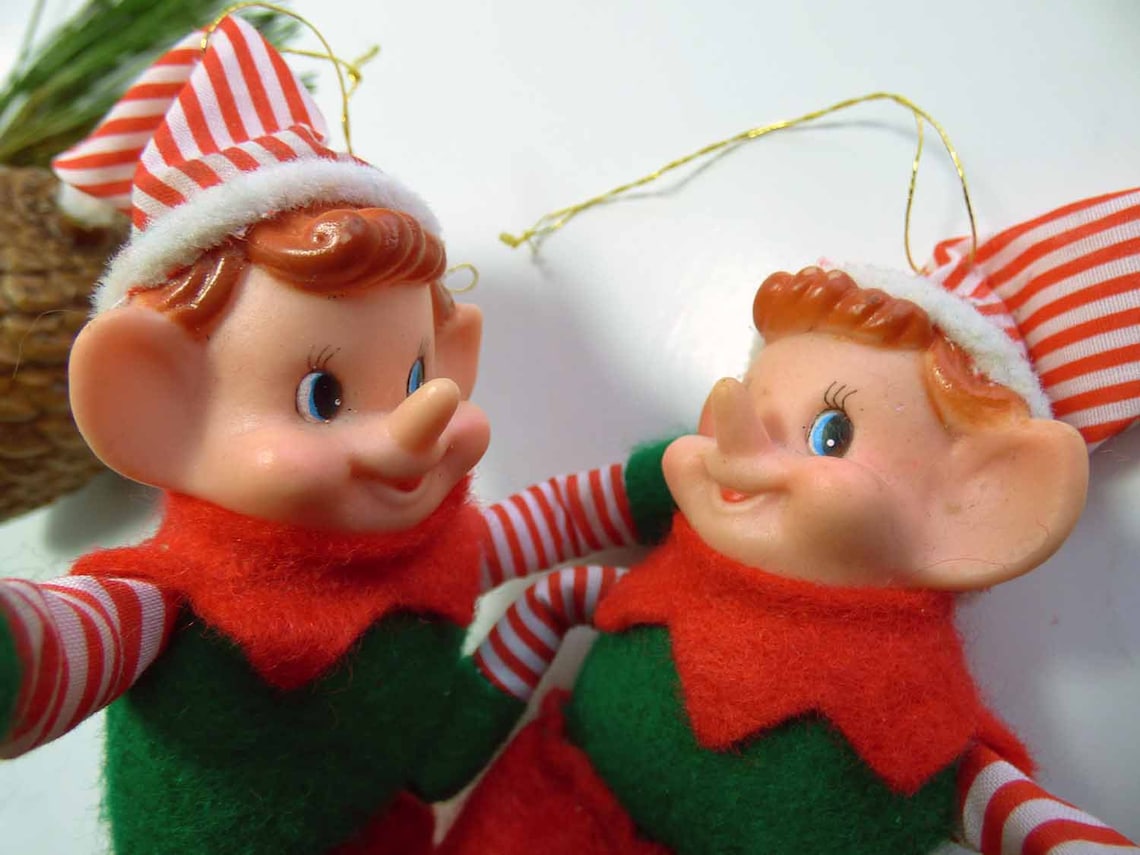 2 Vintage Fun Loving Pixie Ginger Elves in Red Candy Stripe | Etsy