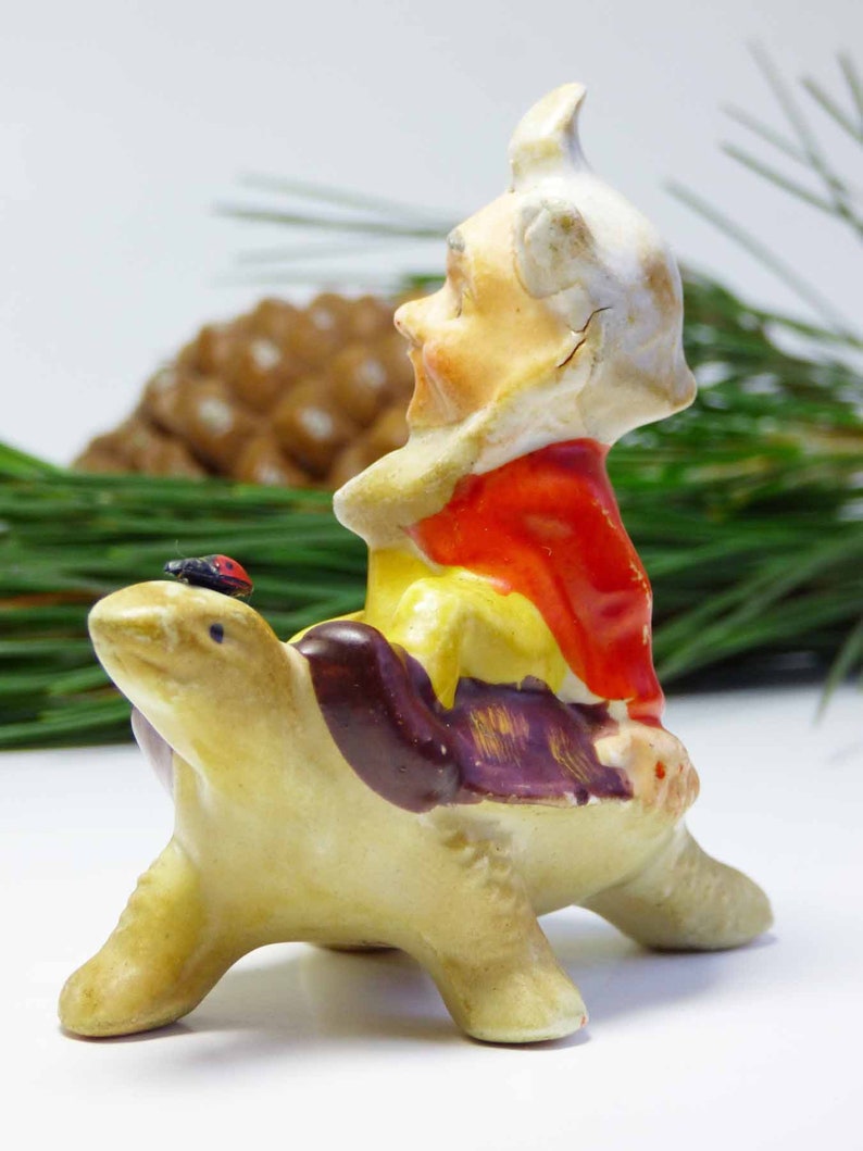 Vintage Yelping Gnome Pixie Elf Riding A Turtle Startled by a - Etsy