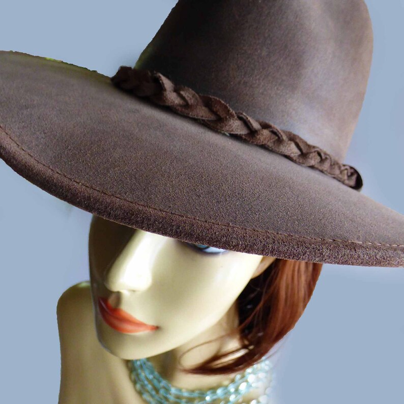 Leather Pinch-front Crown Western Style Hat Deep Brown Size - Etsy