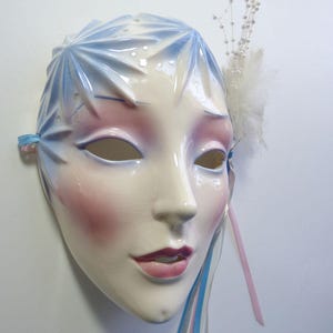Vintage Ice Princess Ceramic Face Mask W/ Silk Faux Pearls Feathers ...