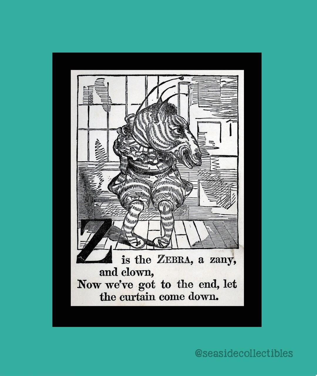 Z is for Zany ZEBRA Original 1886 Anthropomorphic Etching by John ...