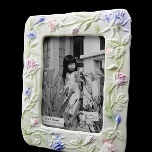 Vintage 9 X 7 ELSA L Ceramic Rose Stem Picture Frame Soft Romantic ...