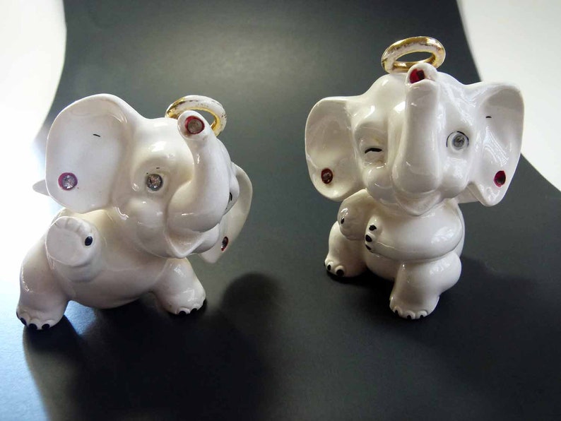 Vintage Pair of White Angel Elephants W/ Halo Rhinestone Eyes - Etsy